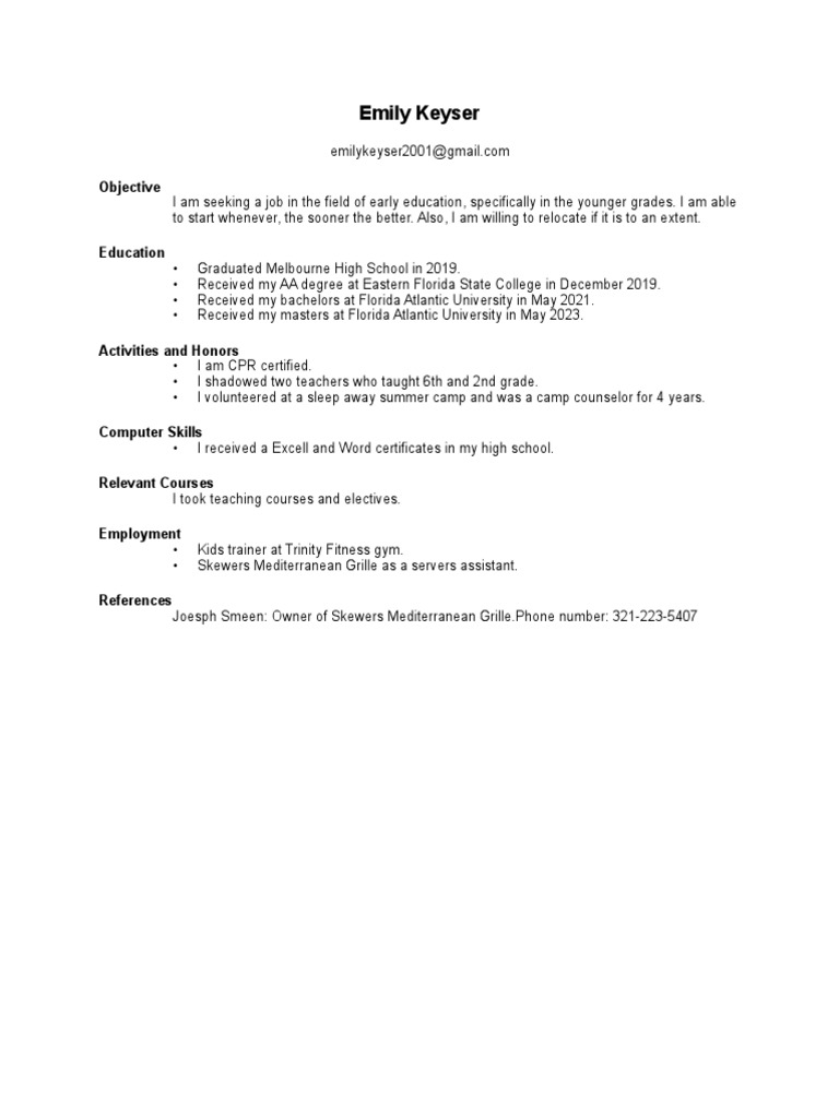 Early Education Job Seeker Resume | PDF