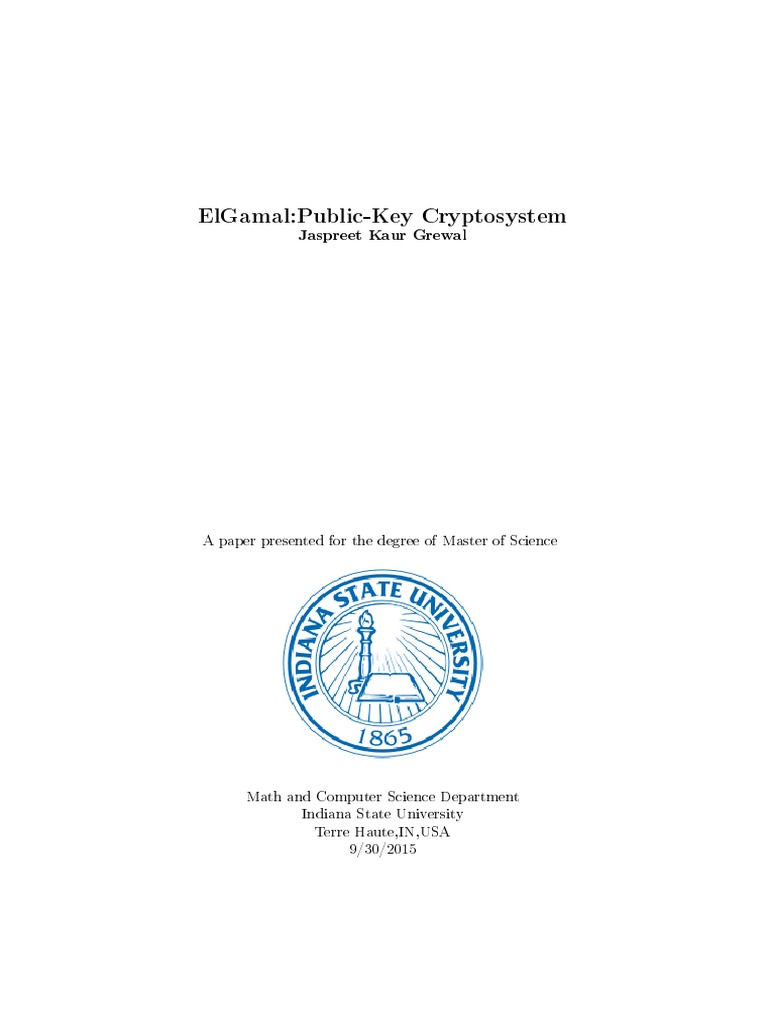 Elgamal:Public-Key Cryptosystem: Jaspreet Kaur Grewal | PDF | Cryptography | Key (Cryptography)