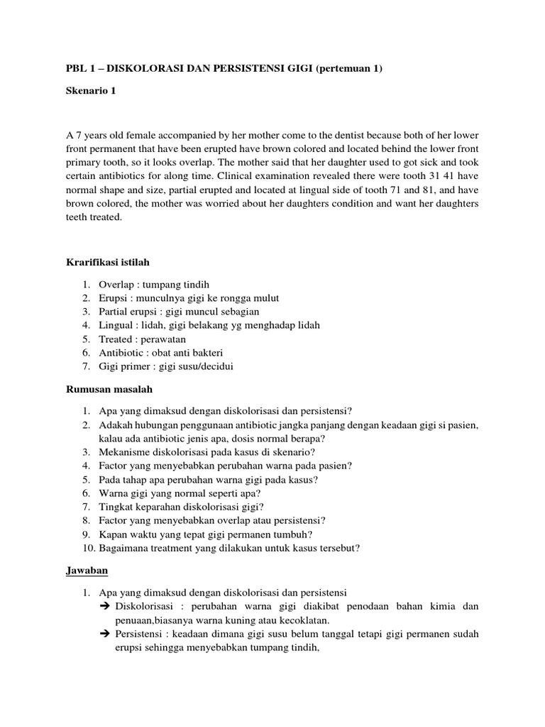 Tutorial PBL - Diskolorasi Dan Persistensi Gigi-Pertumuan 1 | PDF