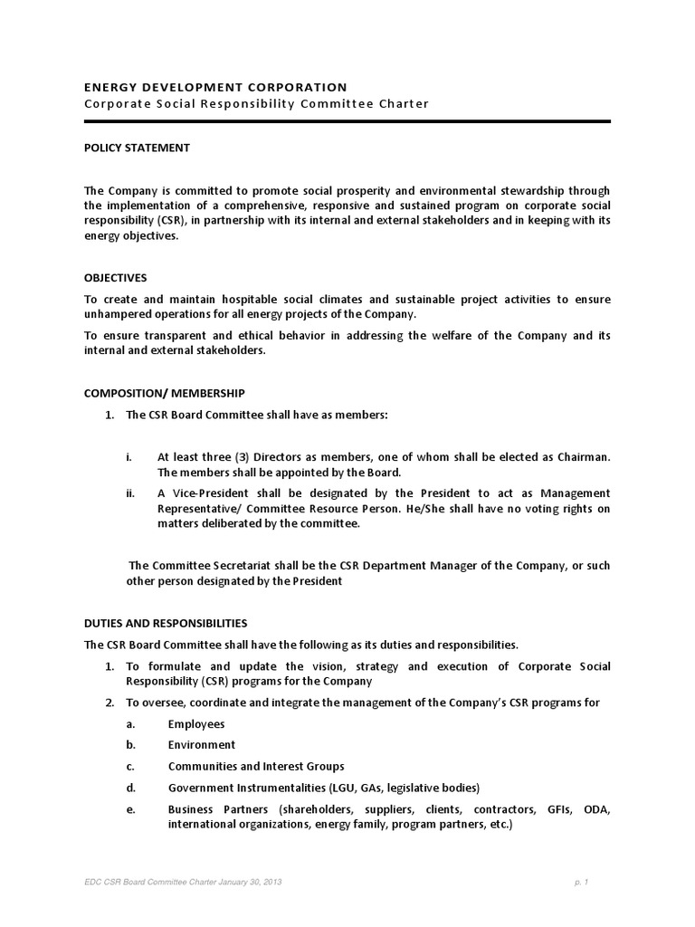 CSR Policy Edc | PDF | Corporate Social Responsibility | Stakeholder ...