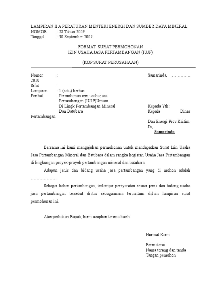 Format Permohonan IUJP Pertambangan | PDF