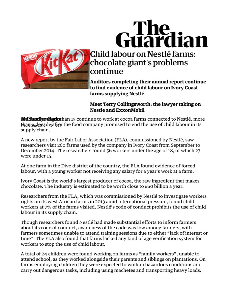 Child Labour On Nestlé Farms: Chocolate Giant's Problems Continue | PDF ...