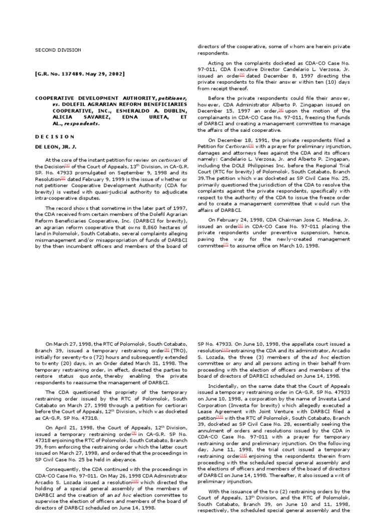 Cda v. Dolefil | PDF | Injunction | Solicitor General Of The United States