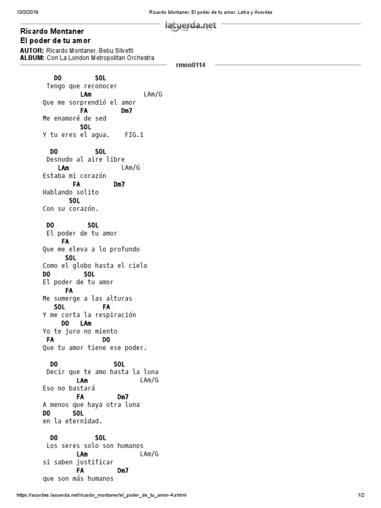 Ricardo Montaner, El Poder de Tu Amor - Letra y Acordes | PDF | Acorde ...