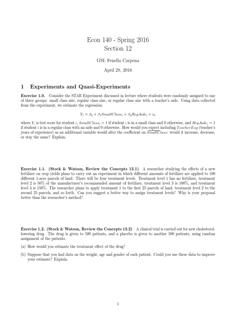 Econ 140 Berkeley Section 12 Handout | PDF | Experiment | Statistics