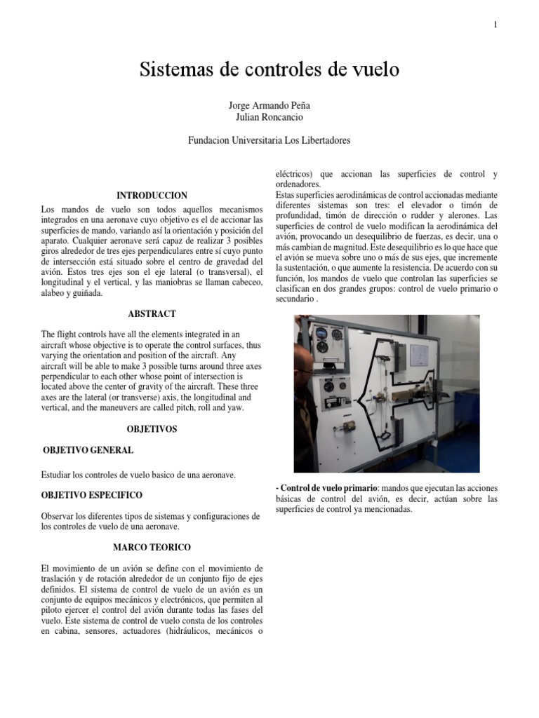 Sistemas de Controles de Vuelo | PDF | Avión | Superficies de control ...