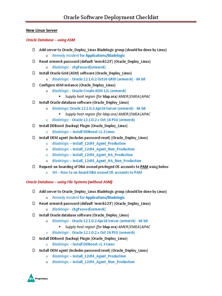 Oracle Software Deployment Checklist New Linux Server Pdf Oracle Database Operating System 