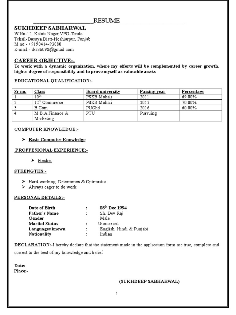 RESUME: Sukhdeep Sabharwal | PDF | Career & Growth | Self-Improvement