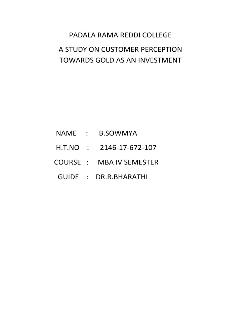 Padala Rama Reddi College A Study On Customer Perception Towards Gold ...
