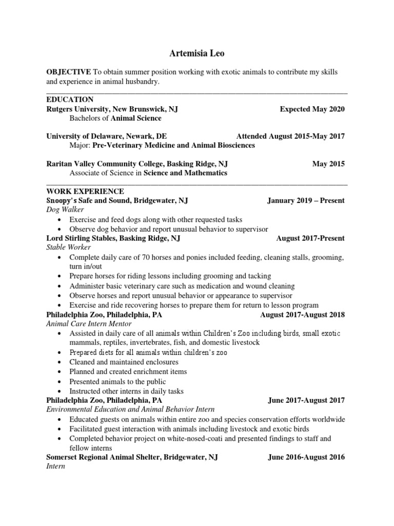 No Contact Resume | PDF | Zoo | Veterinary Physician