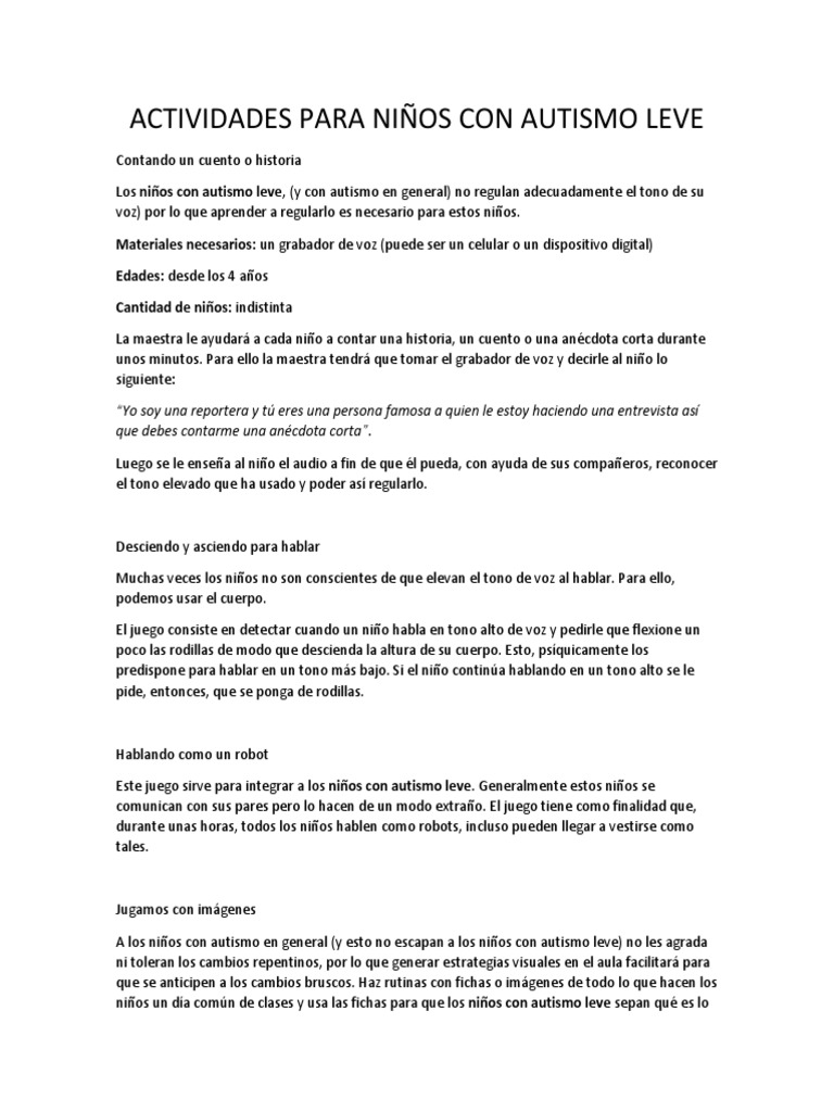 Actividades para Niños Con Autismo Leve | PDF | Espectro autista ...
