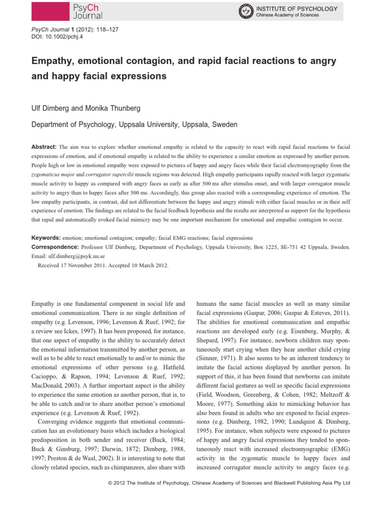 Dimberg Et Al 2012 Empathy EMG PDF | PDF | Empathy | Anger