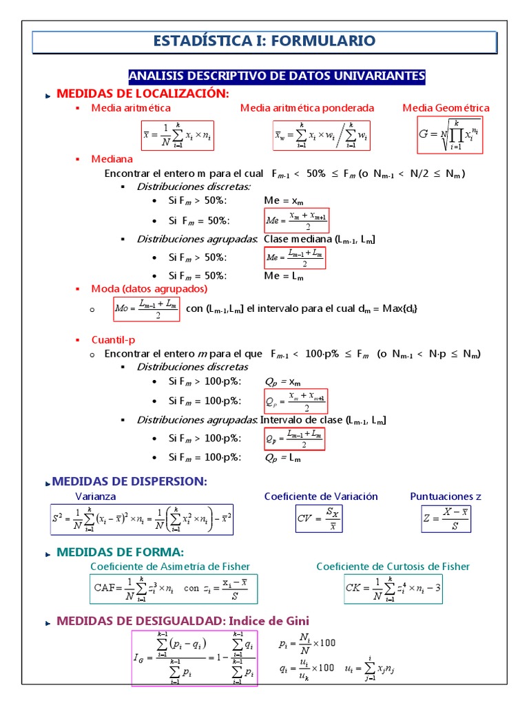 Formulario de Estadística Básica | PDF | Distribución de probabilidad ...
