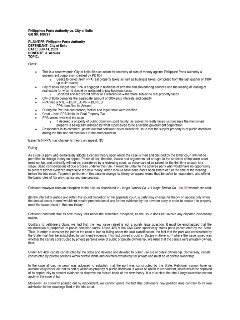 Philippines Ports Authority Vs City of Iloilo | PDF | Appeal | Evidence (Law)