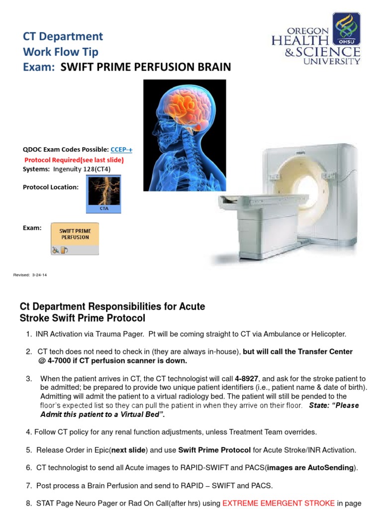 Swift Prime Perfusion Brain: CT Department Work Flow Tip Exam | PDF ...