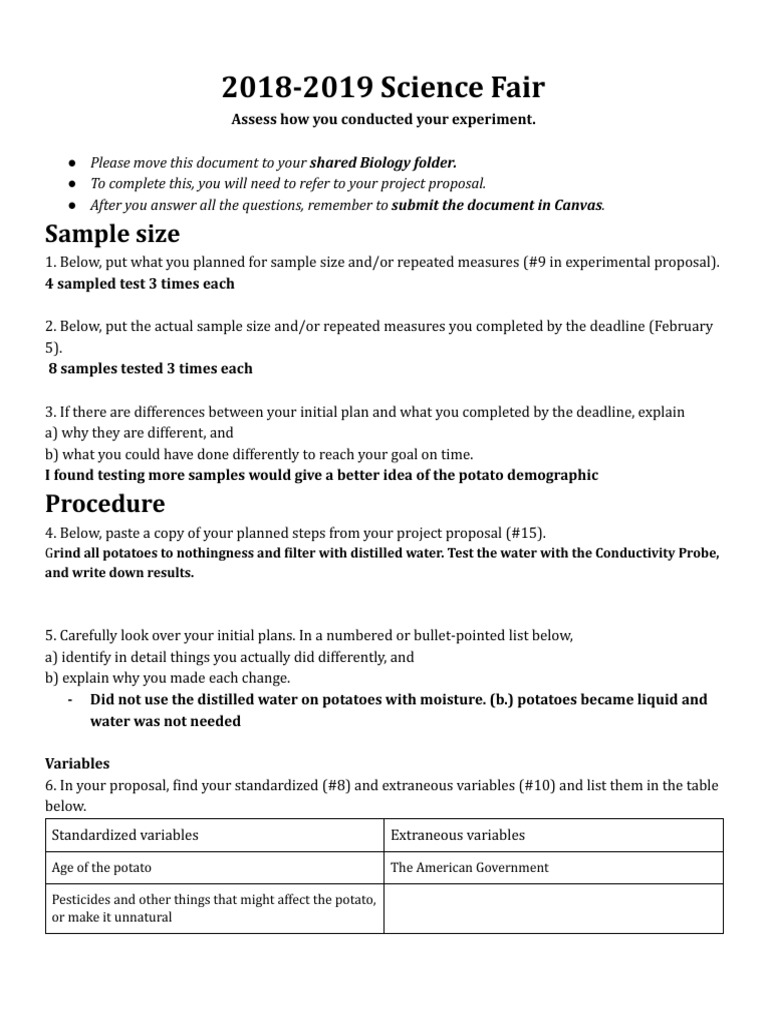 Science Fair Experimental Self Assesment | PDF | Experiment | Dependent ...