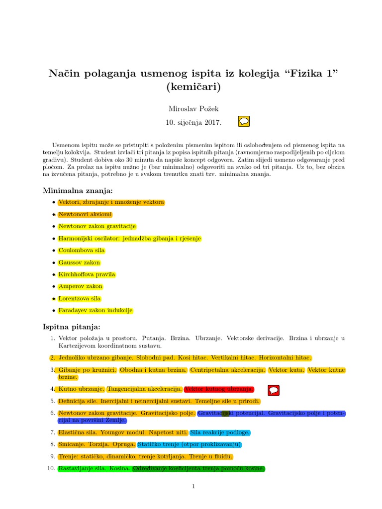 Fizika 1 Pitanja | PDF