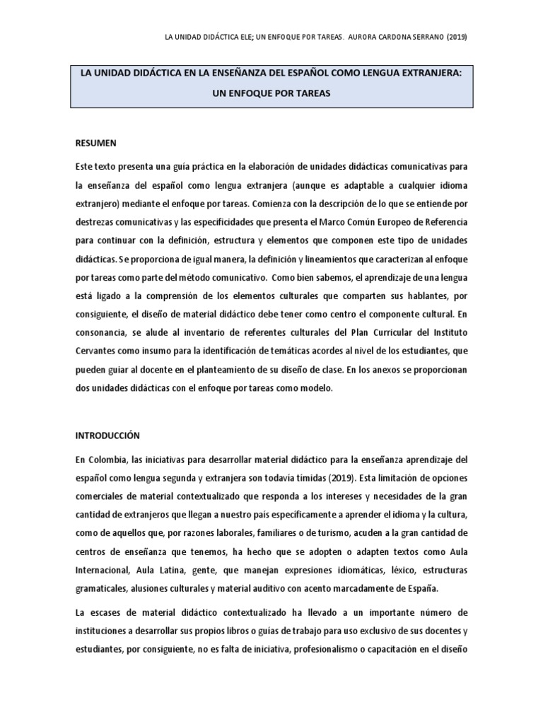 Unidad Didactica ELE-tareas | PDF | Aprendizaje | Maestros