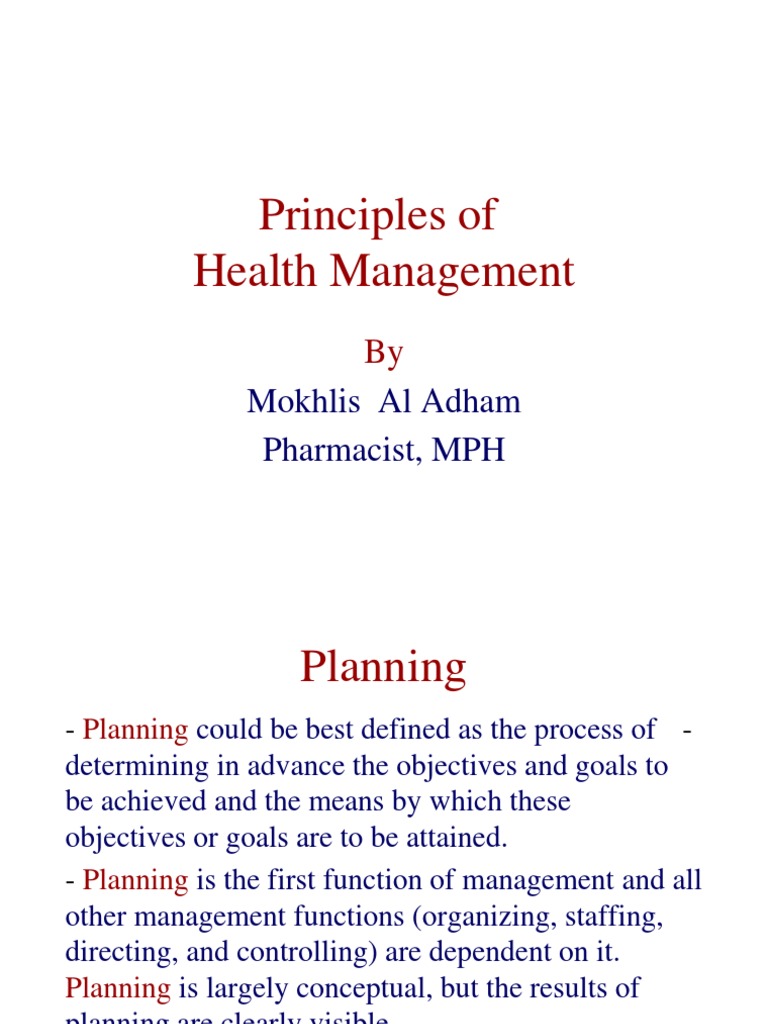 Principles of Health Management: Mokhlis Al Adham Pharmacist, MPH | PDF ...