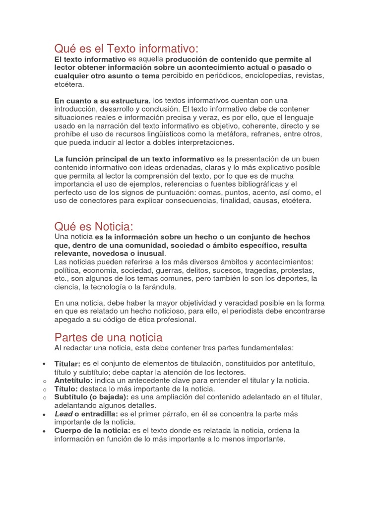 Qué Es El Texto Informativo | PDF | Cognición | Periódico Y Revista