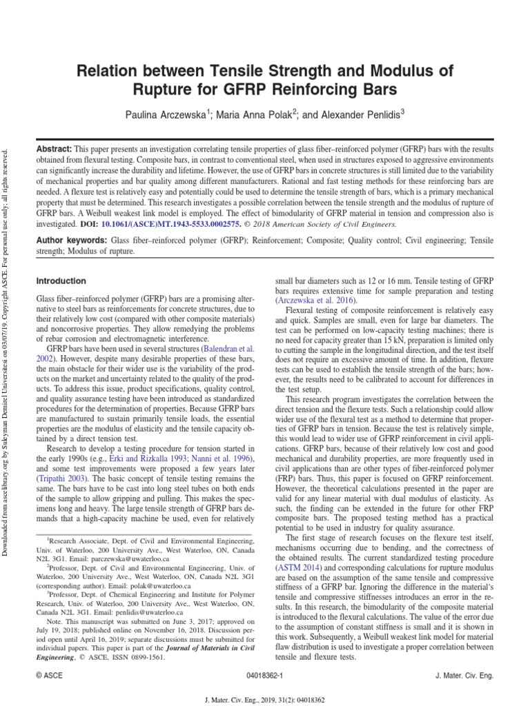 Relation Between Tensile Strength and Modulus of Rupture For GFRP ...