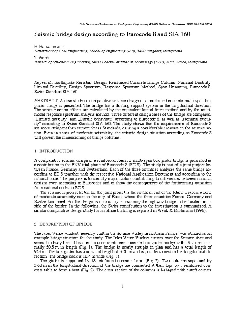 Seismic Bridge Design According To Eurocode 8 and SIA 160 - H ...