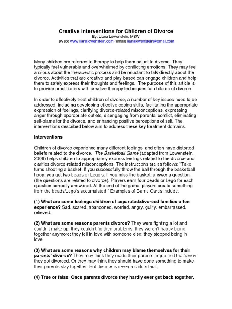 Creative Interventions Children of Divorce | PDF | Feeling | Divorce