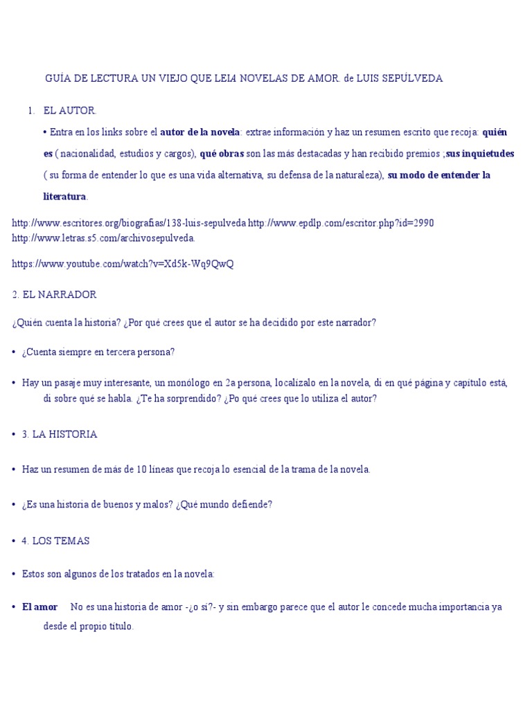 Guía de Lectura Un Viejo Que Leia Novelas de Amor | Descargar gratis ...