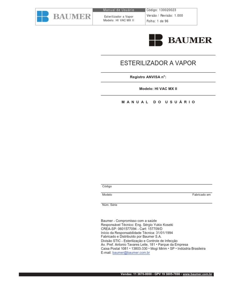 Manual Baumer HI VAC MX II PDF | PDF | Esterilização (Microbiologia ... Manual Baumer HI VAC MX II PDF | PDF | Esterilização (Microbiologia ...