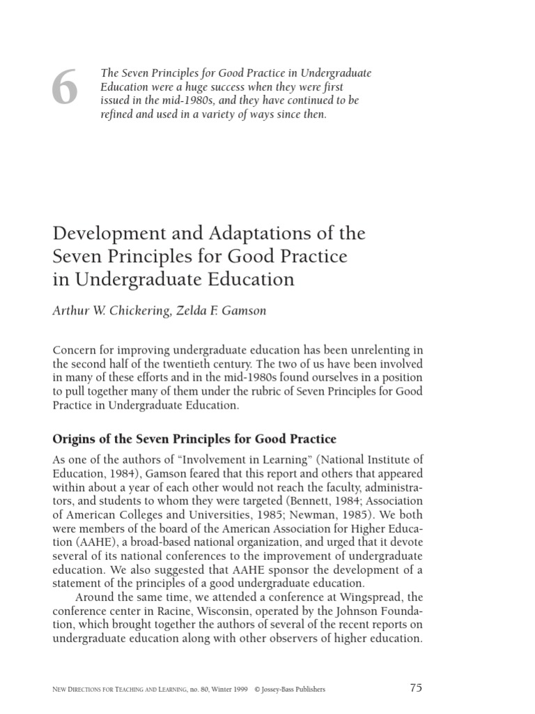 Development and Adaptations of The Seven Principles For Good Practice ...