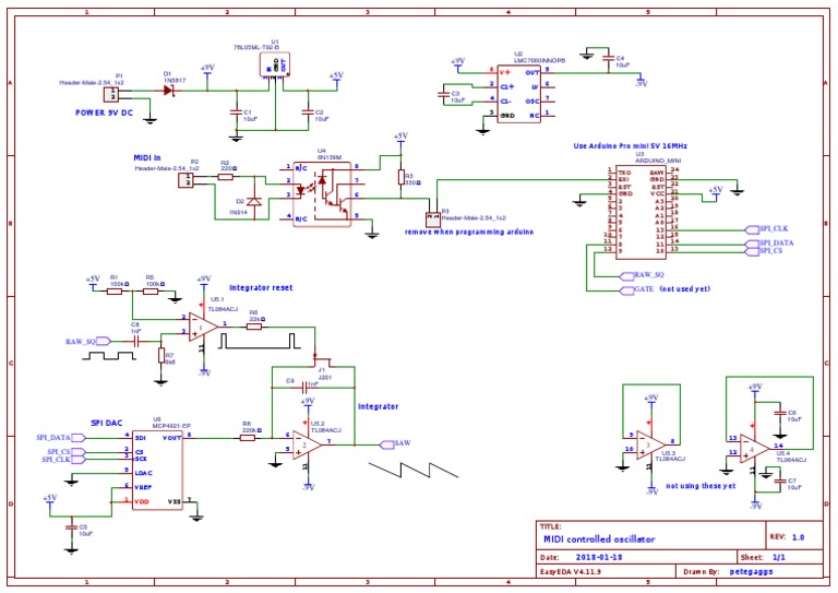 Schematic Diagram for a MIDI to CV Converter with Integrator Circuit and Arduino Pro Mini ...