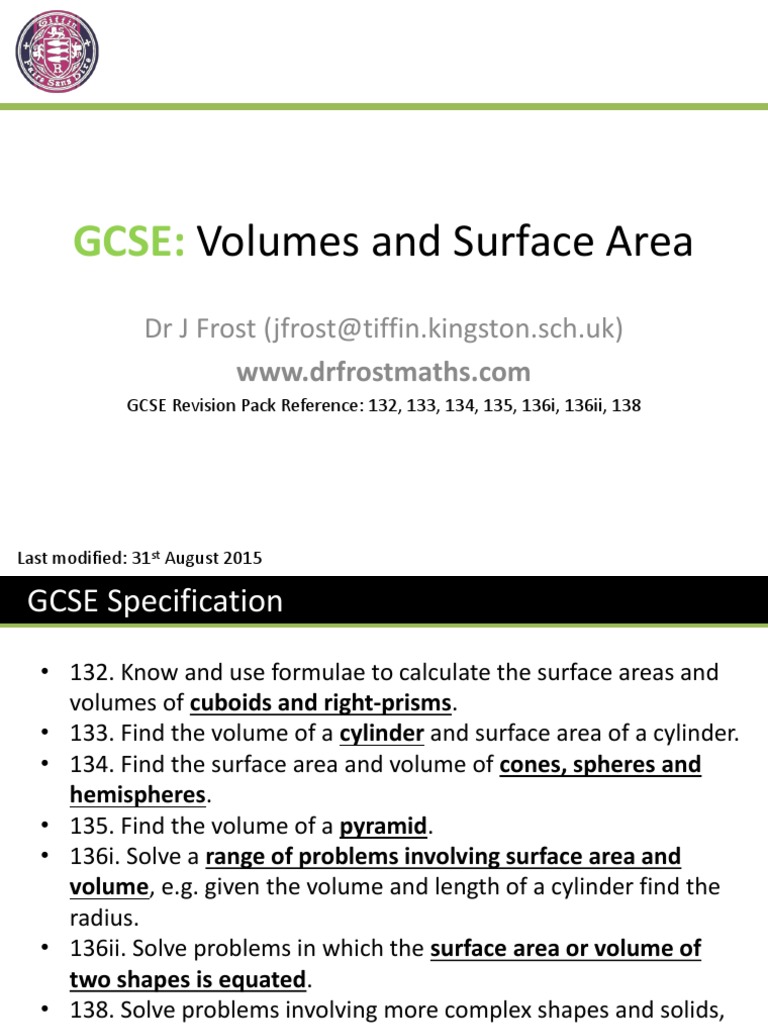 Volumes and Surface Area: Gcse | PDF | Sphere | Volume