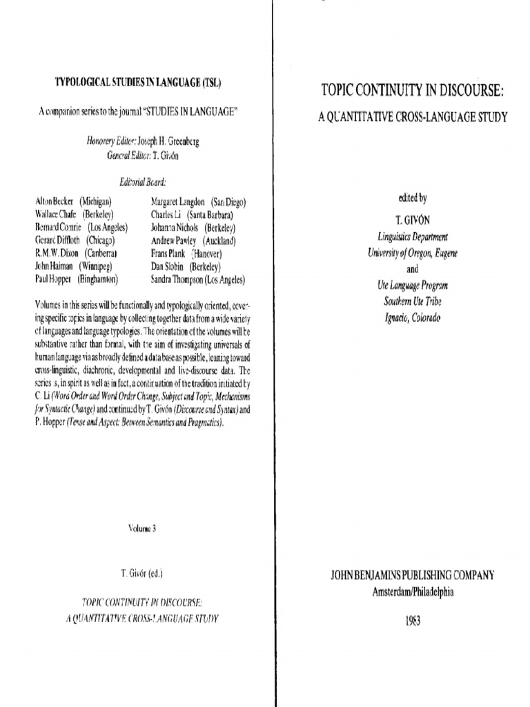 01.givón (1983) - Introduction (Topic Continuity) | PDF