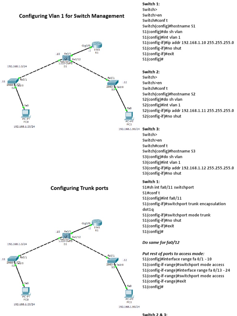 Configuring Vlan 1 For Switch Management | PDF | Network Architecture ...