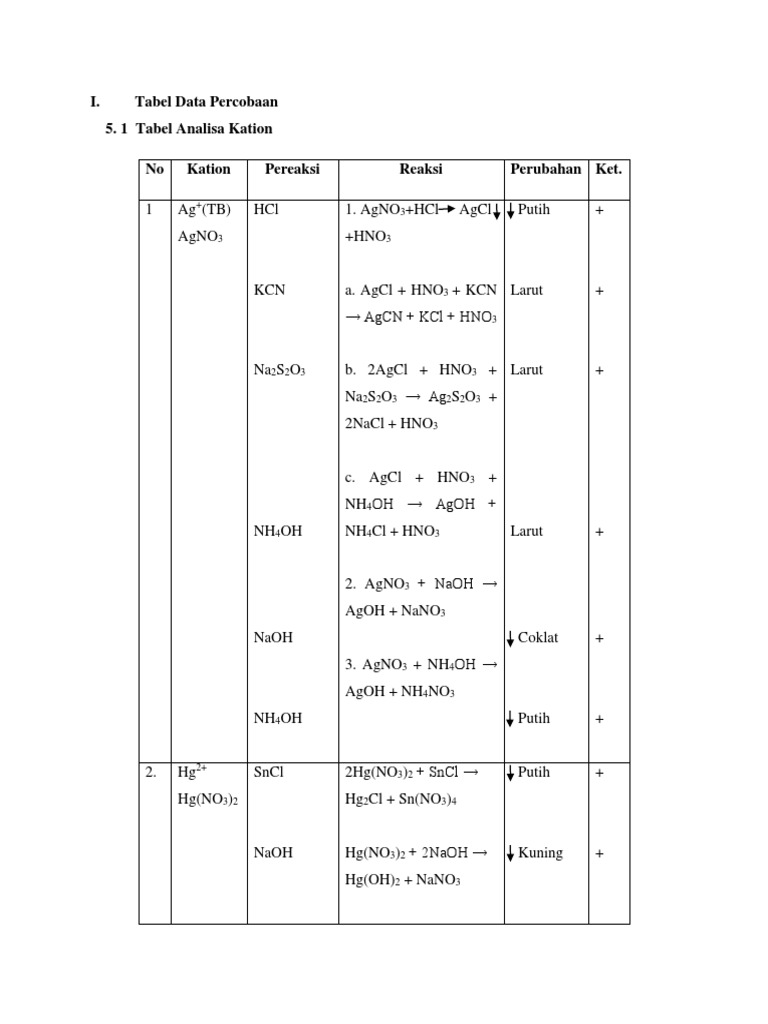 Tabel Data Percobaan | PDF | Atoms | Inorganic Chemistry