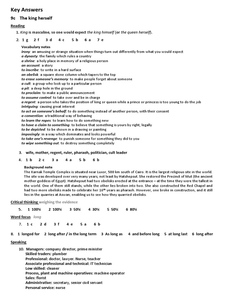 Key Answers The King Herself & Unit 9 Review | PDF