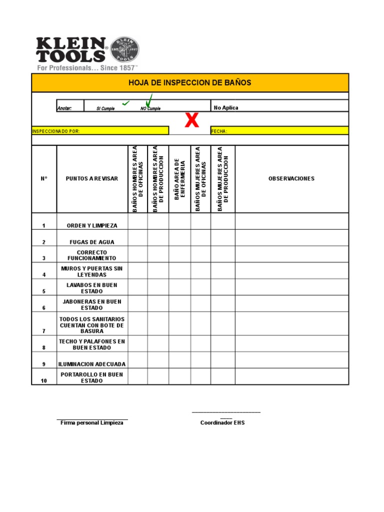 Hoja De Inspeccion De Baños: Anotar | Contabilidad | Business