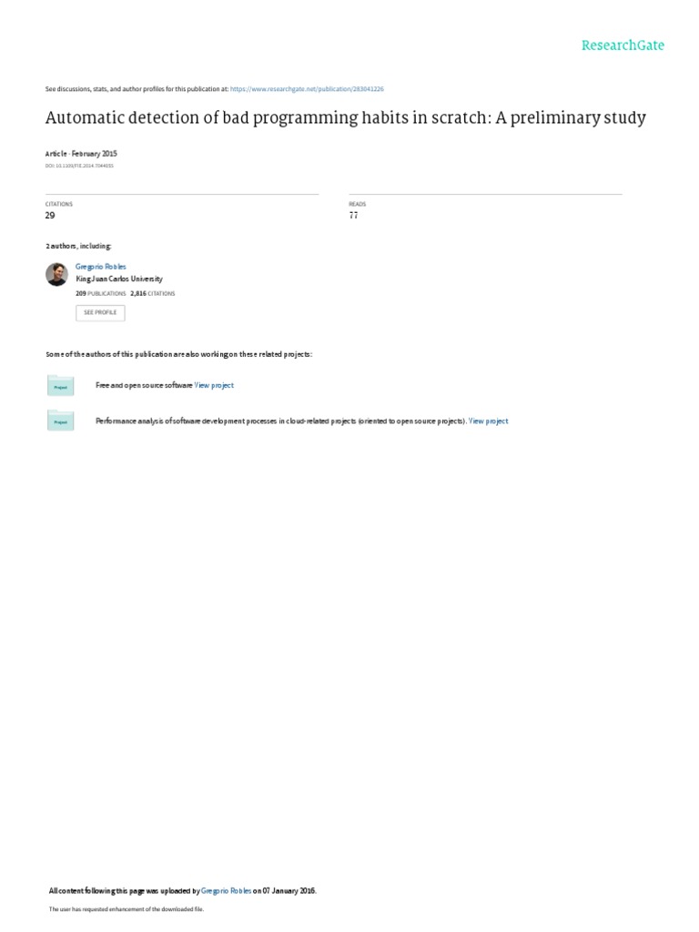 Automatic Detection of Bad Programming Habits in Scratch: A Preliminary ...