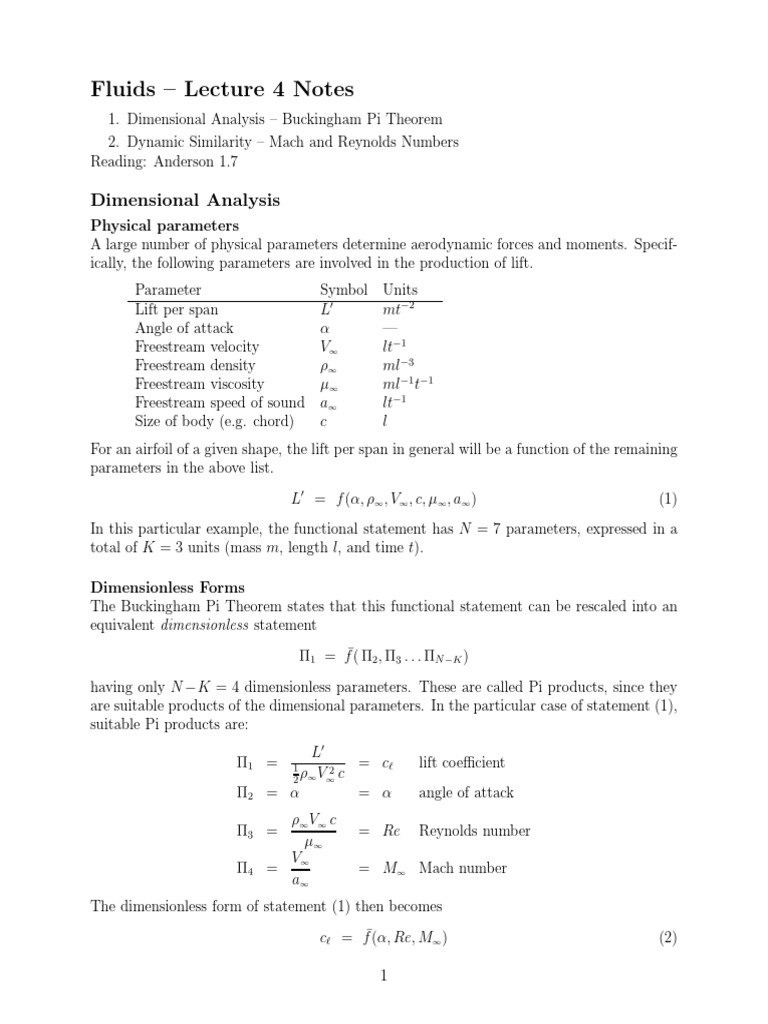 4 Dimensional Analysis Pdf Lift Force Reynolds Number