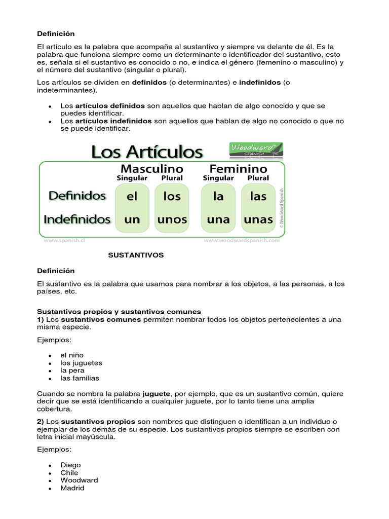 Artículos y Sustantivos: Definiciones Clave | PDF | Estudios de idiomas ...
