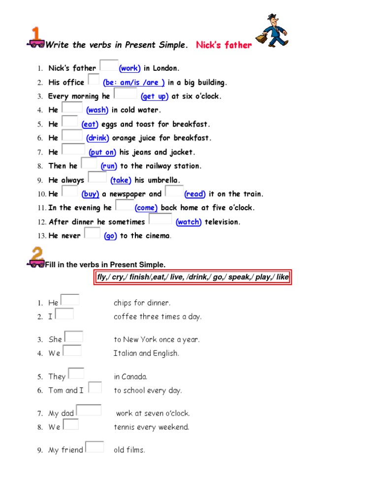 Write The Verbs in Present Simple | PDF
