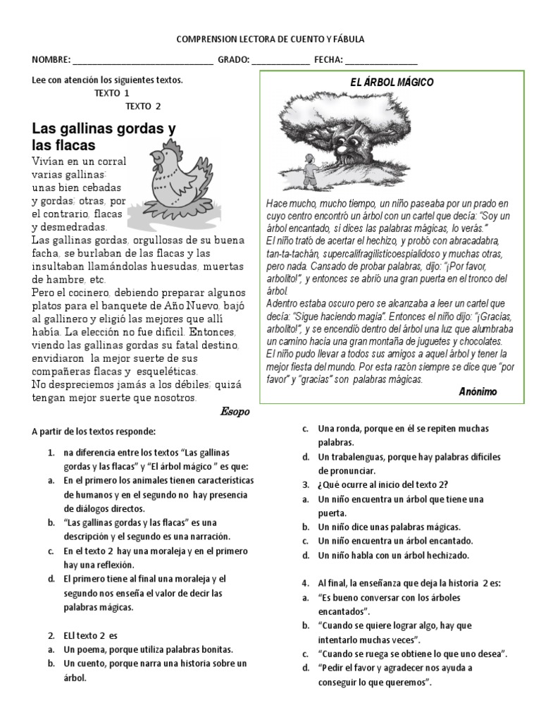 Textos Narrativos: Cuento y Fábula | PDF