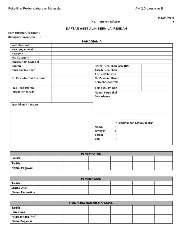 Kewpa 4 - Daftar Aset Rendah | PDF