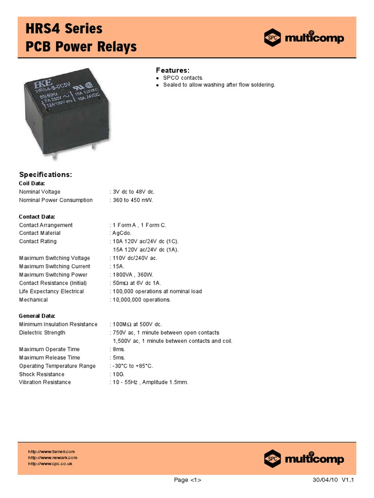 HRS4 Series PCB Power Relays | PDF | Relay | Alternating Current