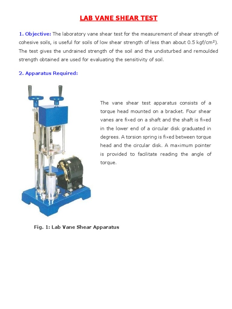 Lab Vane Shear Test | PDF | Torque | Applied And Interdisciplinary Physics