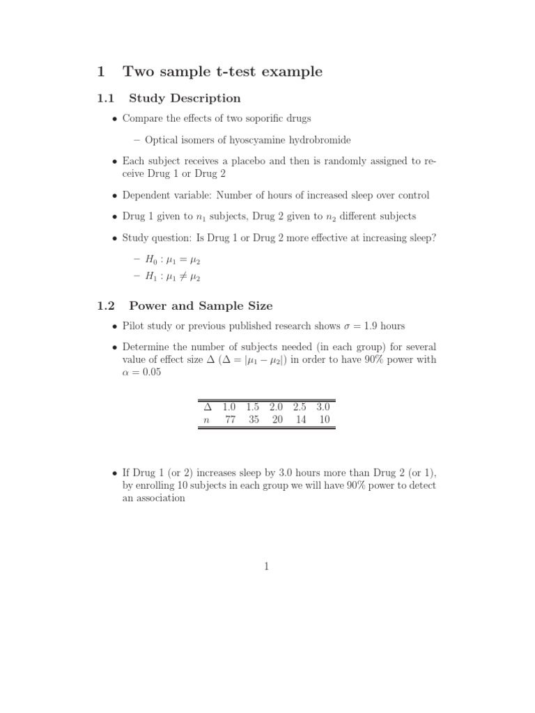 1 Two Sample T-Test Example: 1.1 Study Description | PDF