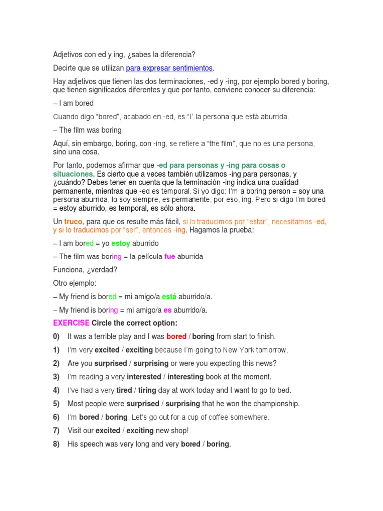 Understanding the Difference Between -Ed and -Ing Adjectives in Spanish ...