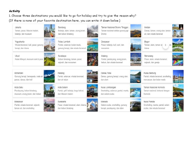 Destination Worksheet | PDF