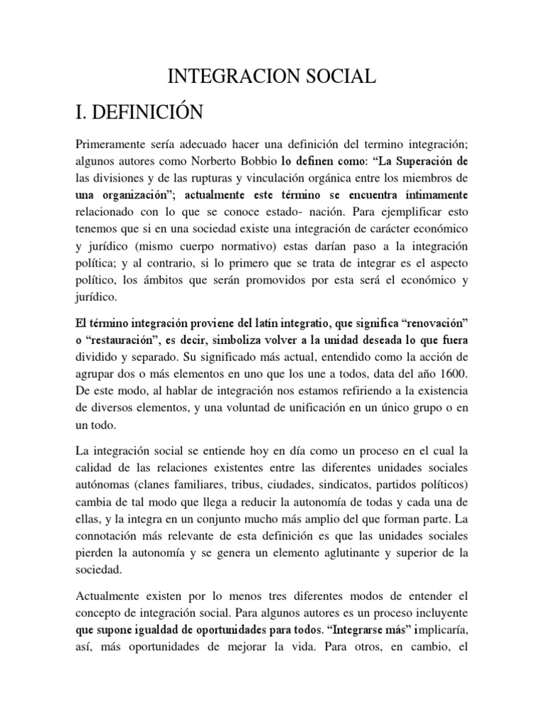 Definición de Integración Social | PDF | Sociedad | Institución