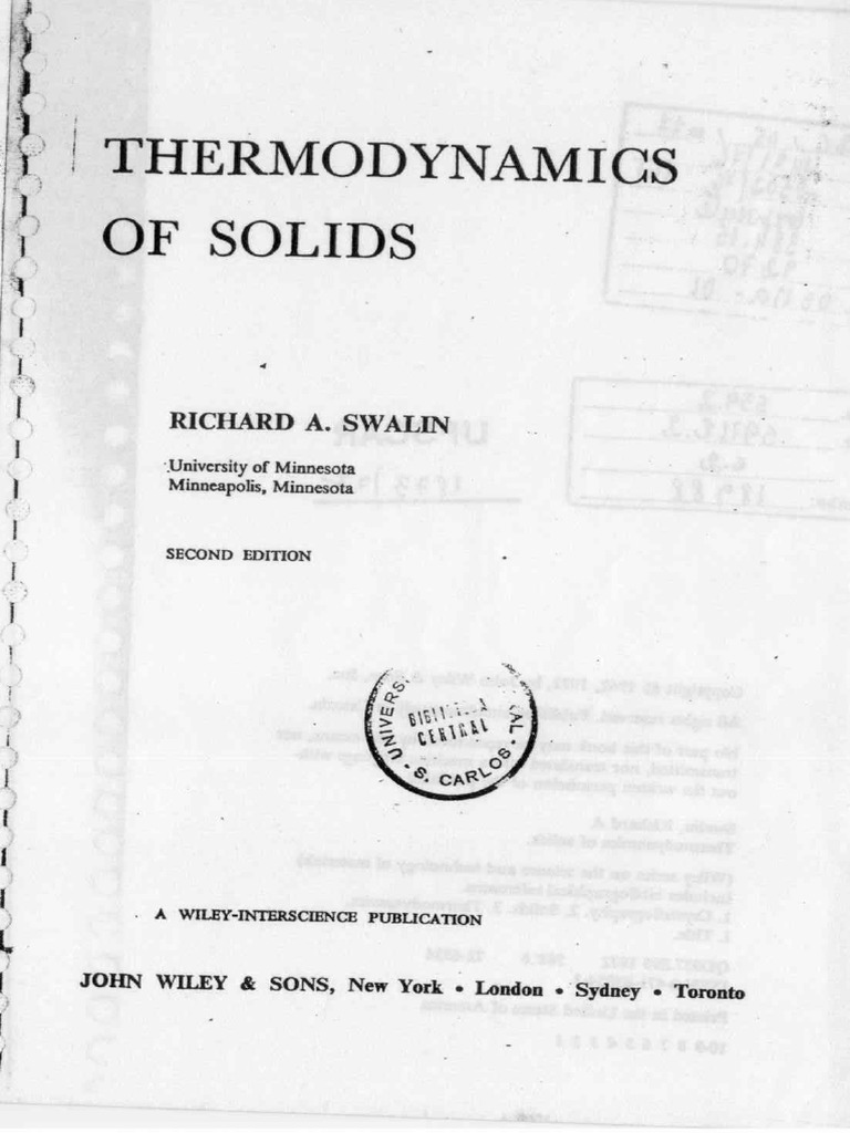 1972 - Swalin - Thermodynamics of Solids PDF | PDF | Heat | Entropy